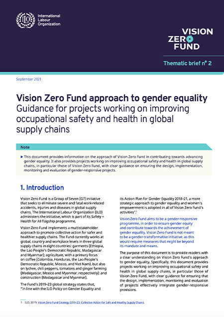 Vision Zero Fund approach to gender equality - Vision Zero Fund